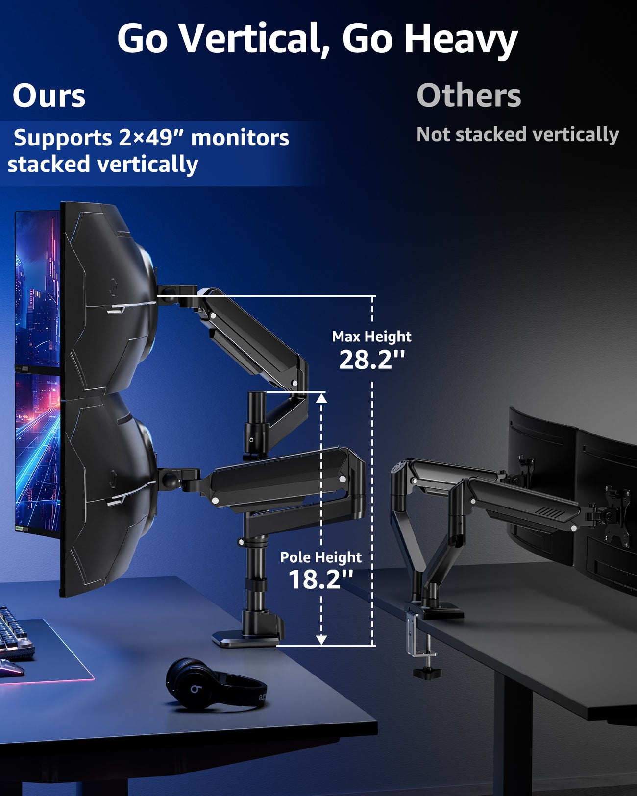 MOUNTUP Dual Monitor Stand for 49'' Curved Screen Stacking, Heavy Duty