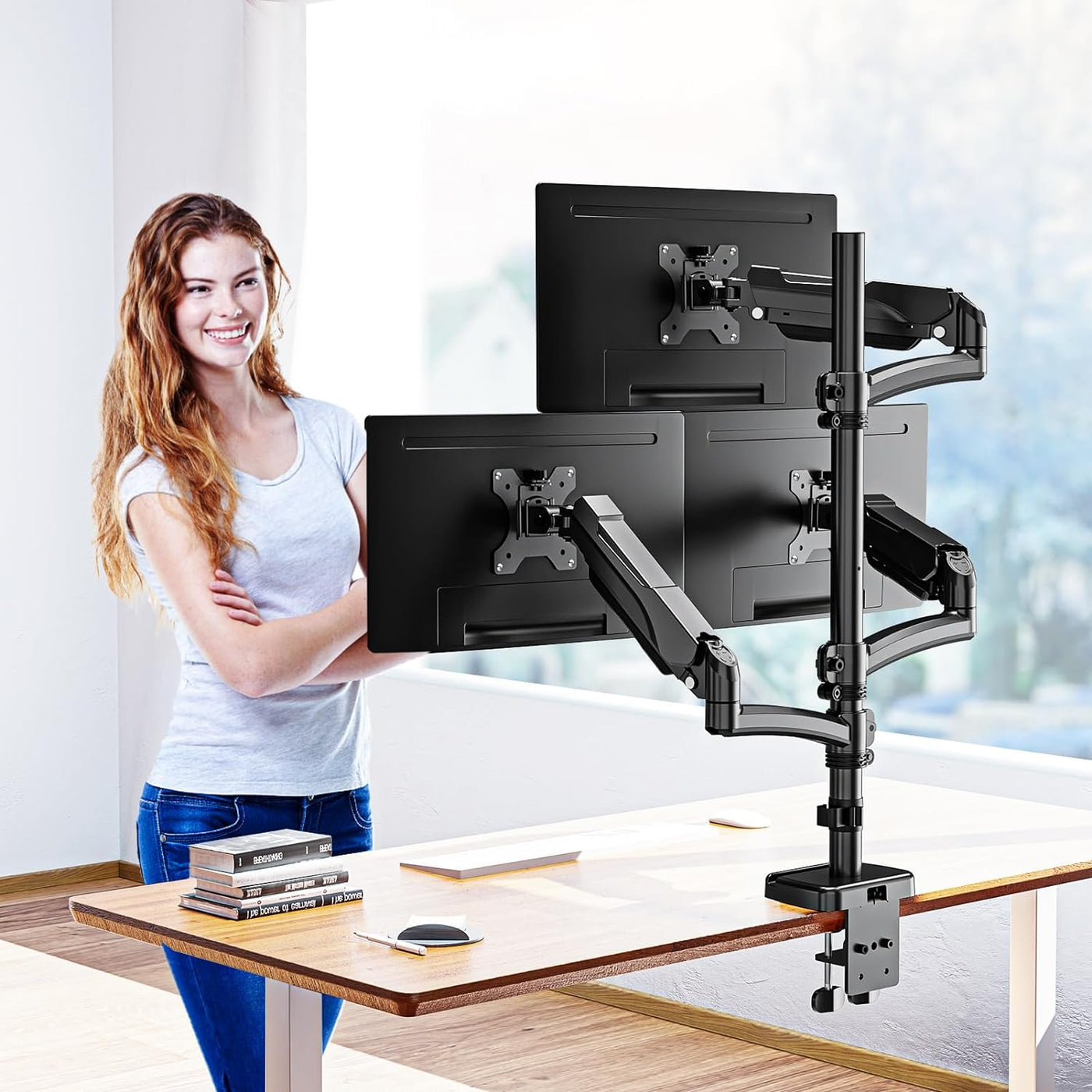Full Motion Triple Monitor Desk Mount for Max 32'' Monitors MU6013A ...