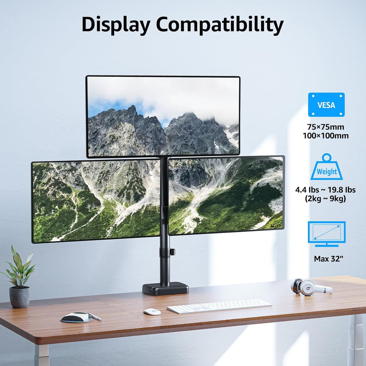Full Motion Triple Monitor Desk Mount for Max 32'' Monitors MU6013A ...