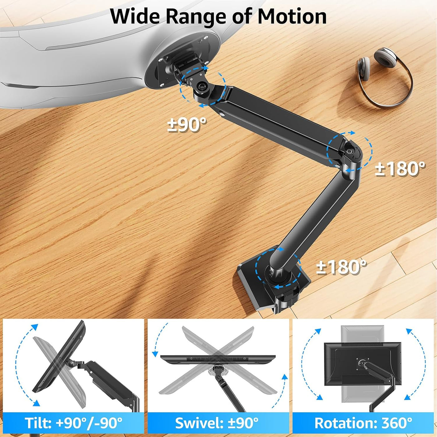 MOUNTUP Heavy Duty Monitor Arm for 49 inches, 44 lbs Curved Screens MU