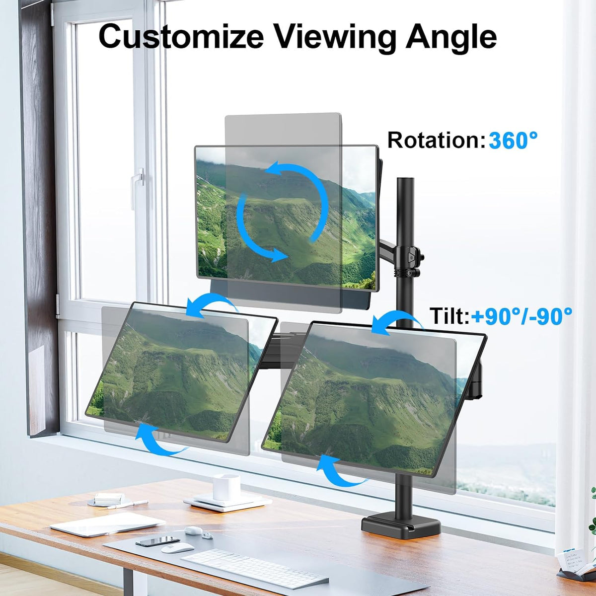 Full Motion Triple Monitor Desk Mount for Max 32'' Monitors MU6013A ...