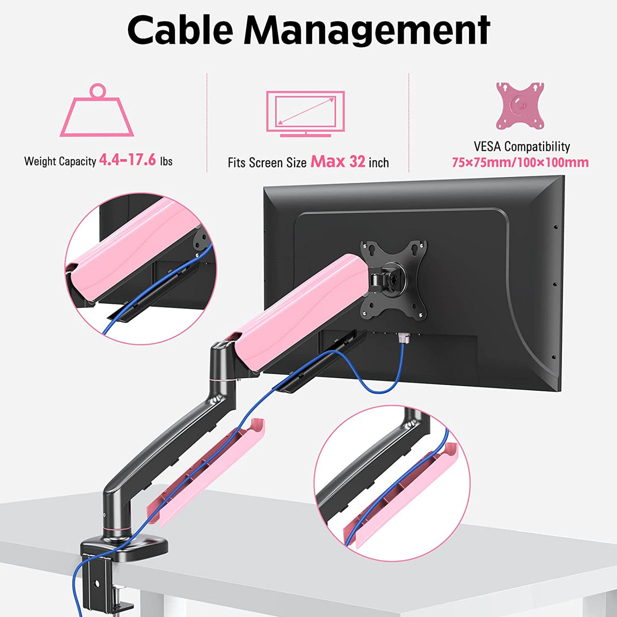 Pink Monitor Stand for Single Monitor Mount Desk - MOUNTUP
