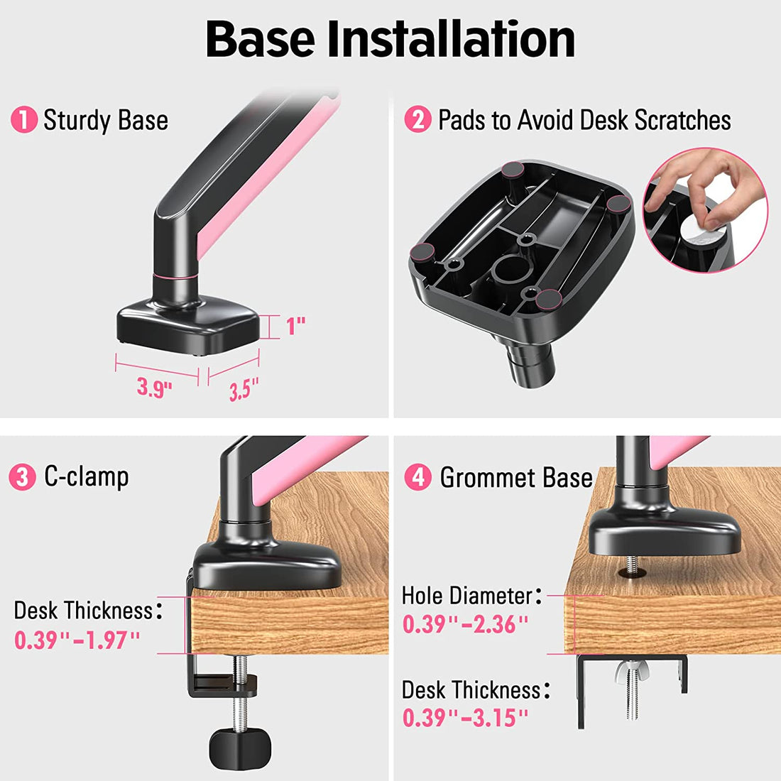 Pink Monitor Stand for Single Monitor Mount Desk - MOUNTUP