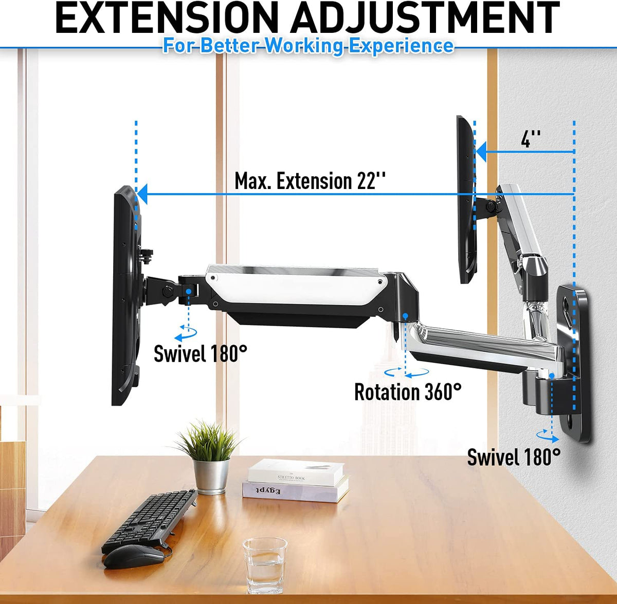 Dual Monitor Wall Mount Silver for Two Monitors Max 32 inch - MOUNTUP