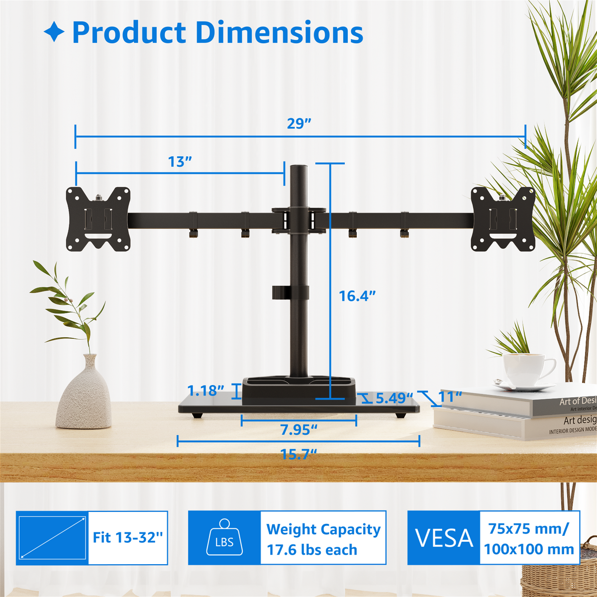 Dual Monitor Desk Stand for 13''-27’’ Monitors MU1014 – MOUNTUP