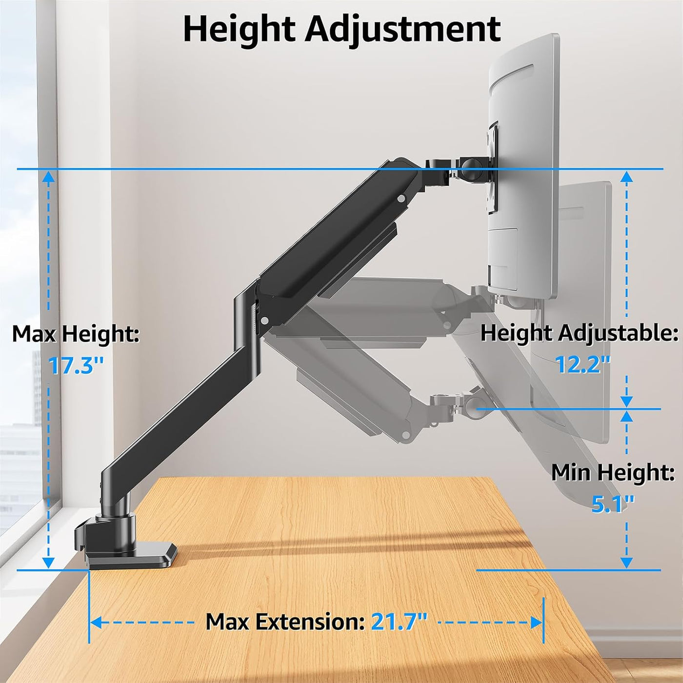 MOUNTUP Heavy Duty Monitor Arm for 49 inches, 44 lbs Curved Screens MU