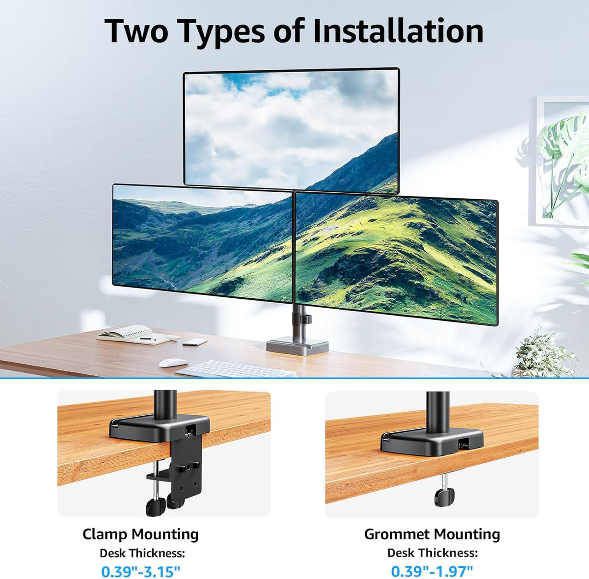 Full Motion Triple Monitor Desk Mount for Max 32'' Monitors MU6013A ...