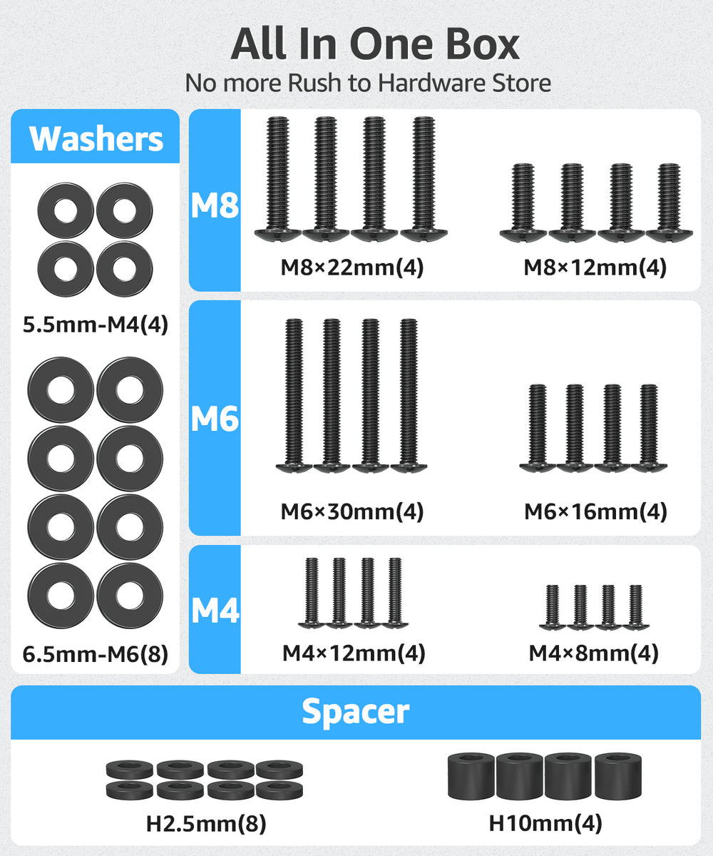 MOUNTUP Universal TV Mounting Hardware Screw Kit with Box - M4 M6 M8 S