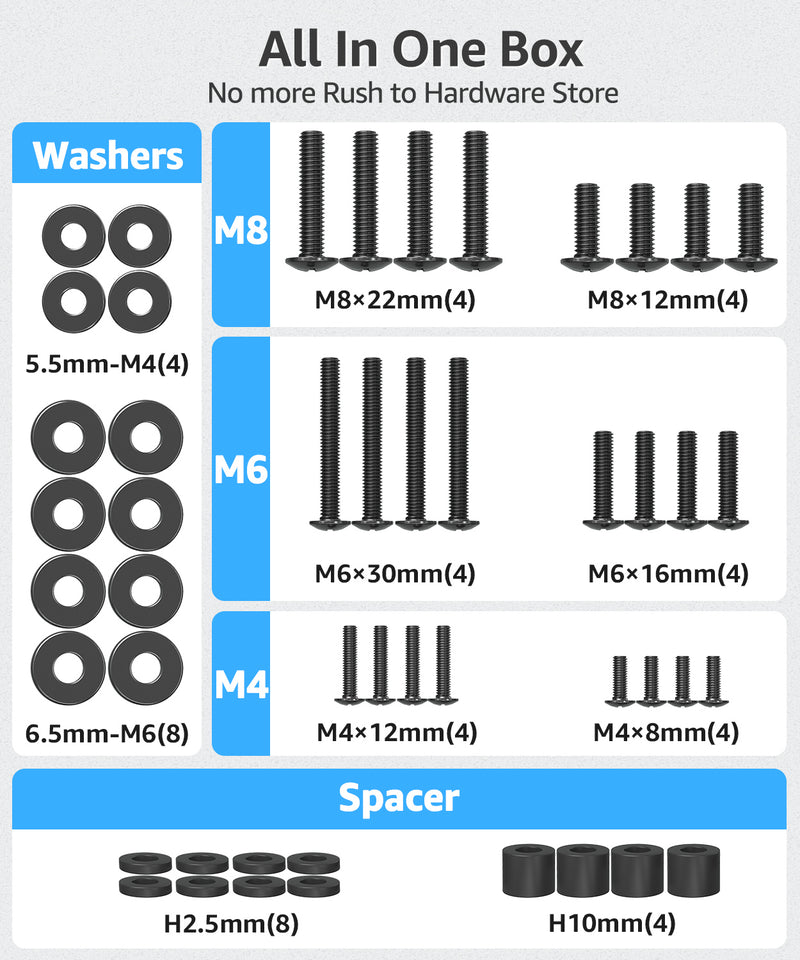 MOUNTUP Universal TV Mounting Hardware Screw Kit with Box - M4 M6 M8 S