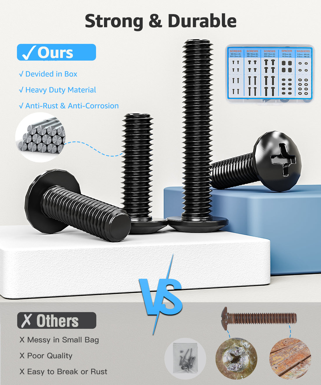 MOUNTUP Universal TV Mounting Hardware Screw Kit with Box - M4 M6 M8 S