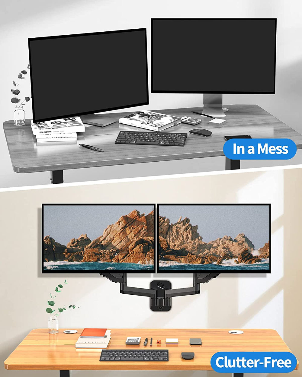 Dual Monitor Wall Mount Black for Two Monitors Max 32 inch - MOUNTUP