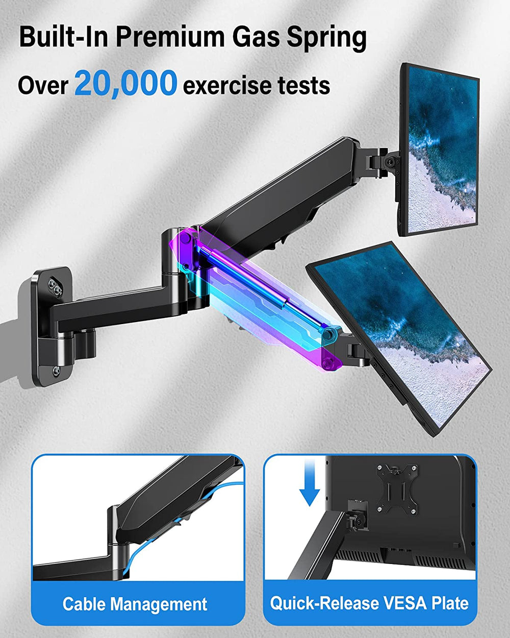Dual Monitor Wall Mount Black for Two Monitors Max 32 inch - MOUNTUP