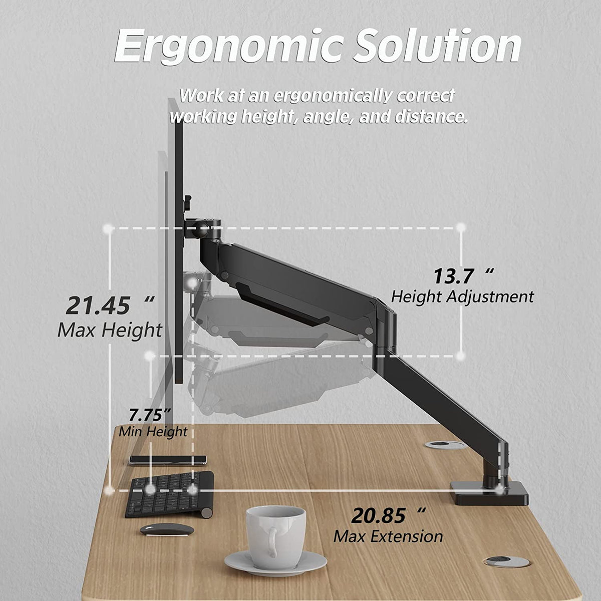 MOUNTUP Single Monitor Desk Mount With Gas Spring Arm for 42" Monitors