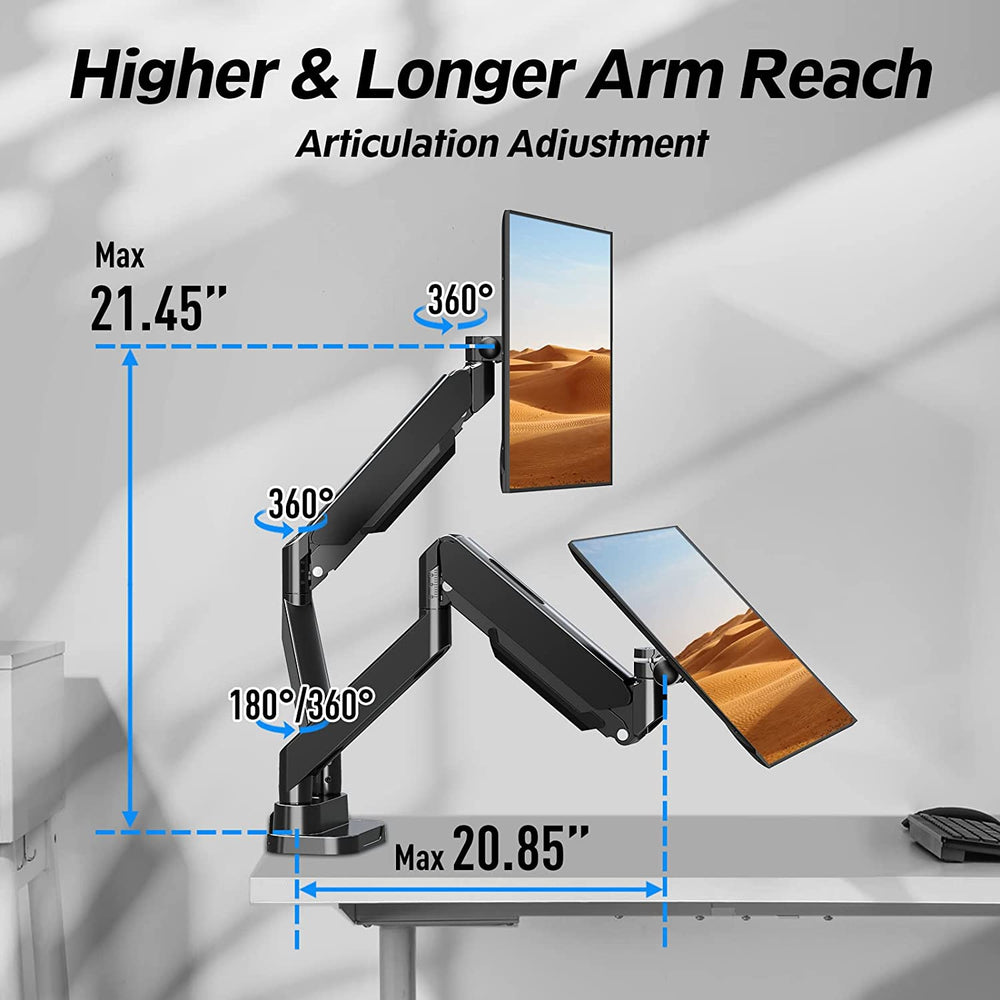 MOUNTUP Dual Monitor Desk Mount with Gas Spring Arm for Max 39"Monitor