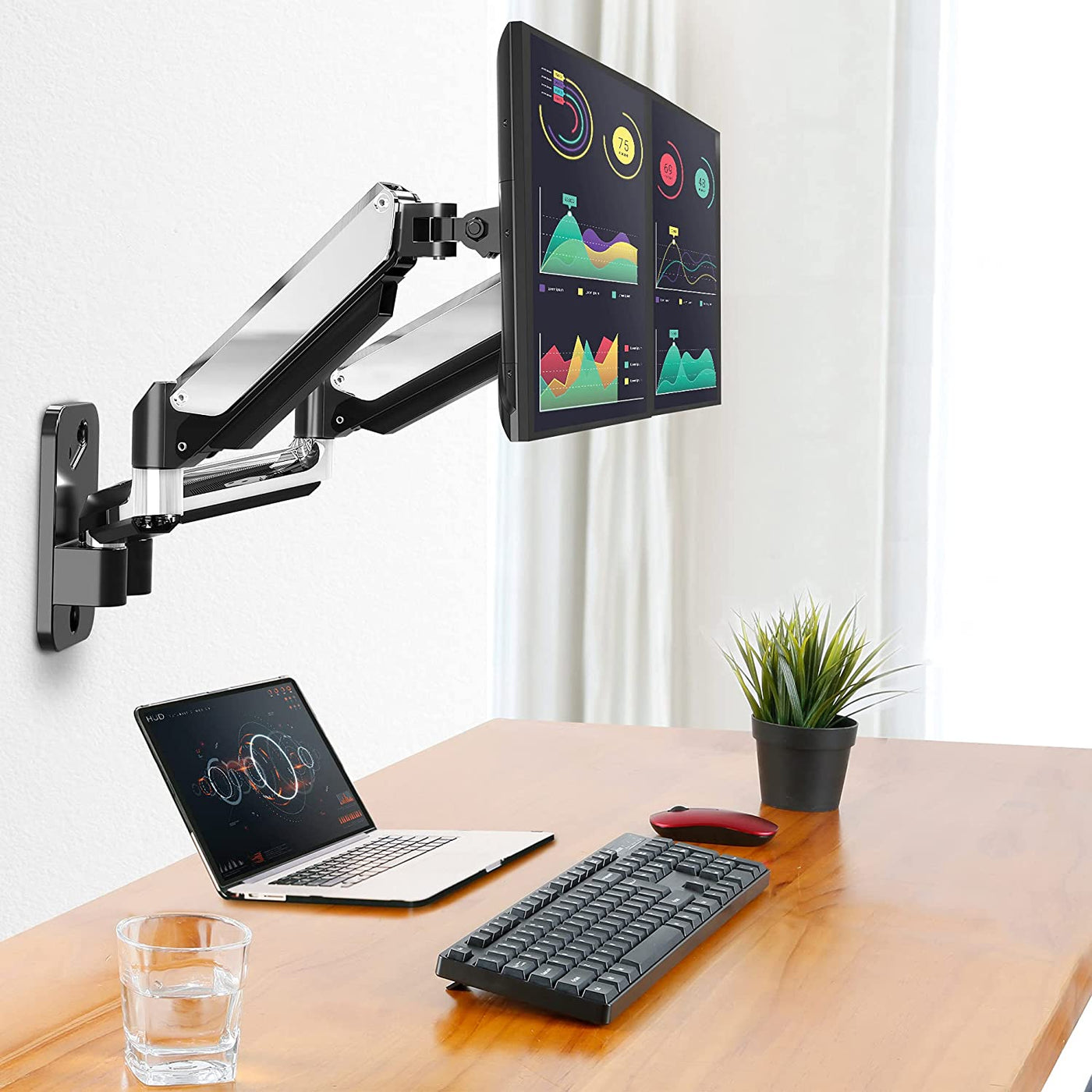 Dual Monitor Wall Mount Silver for Two Monitors Max 32 inch - MOUNTUP