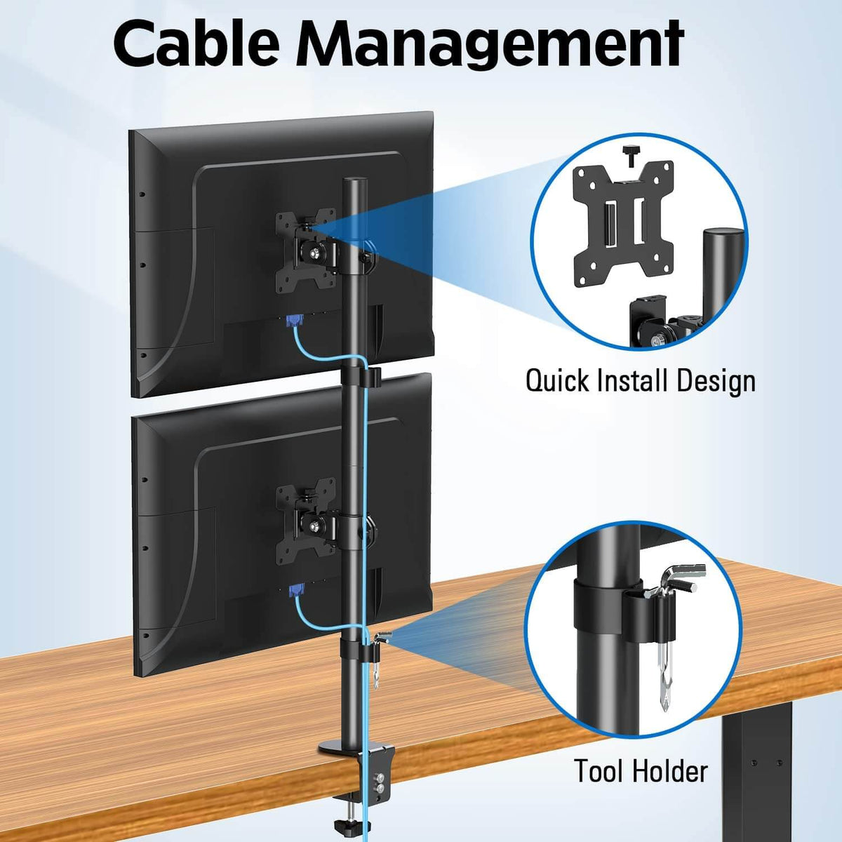 MOUNTUP Vertial Dual Monitor Desk Mount for Max 32'' Monitors MU3004