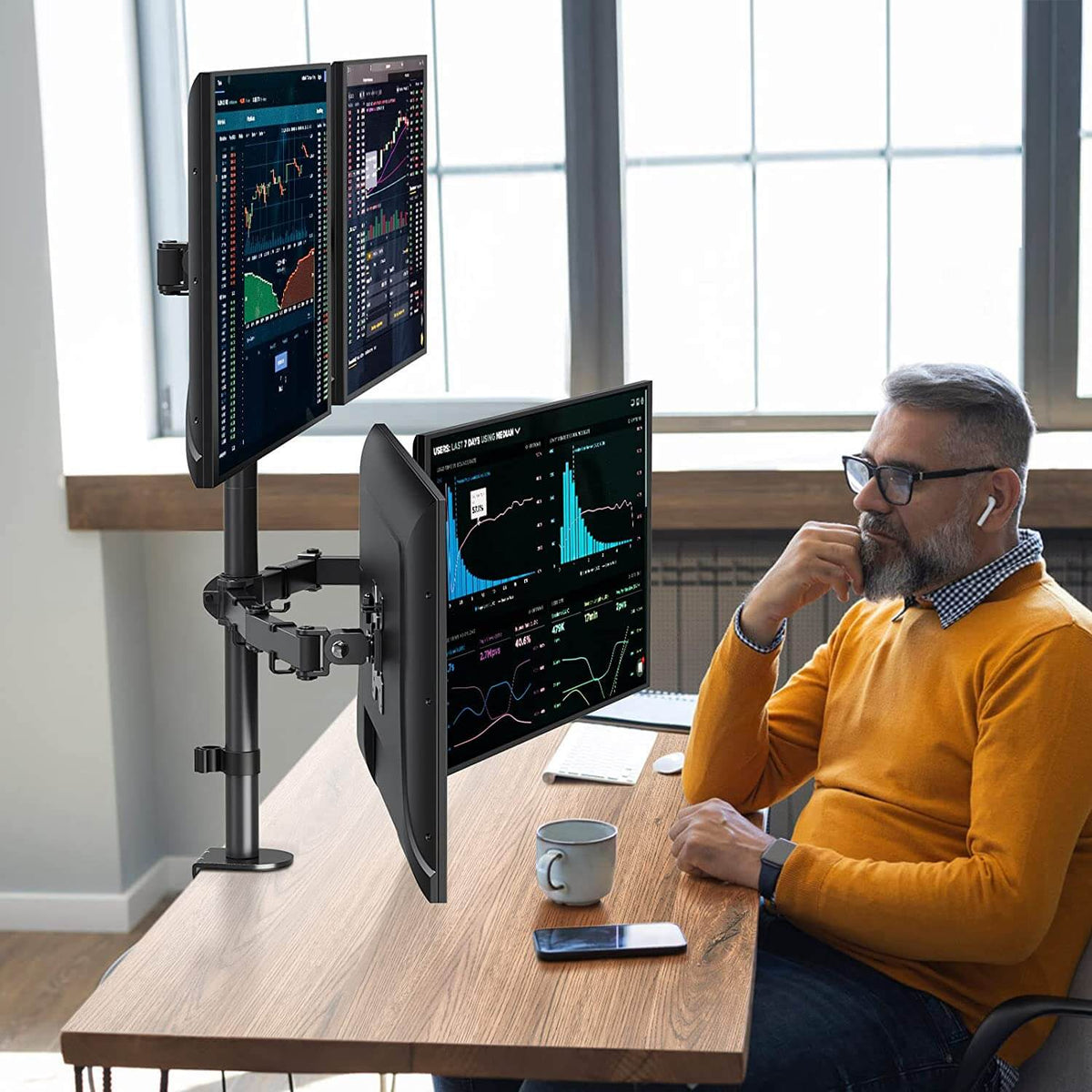 MOUNTUP Quad Monitor Desk Mount for 13''-32'' Monitors MU3007